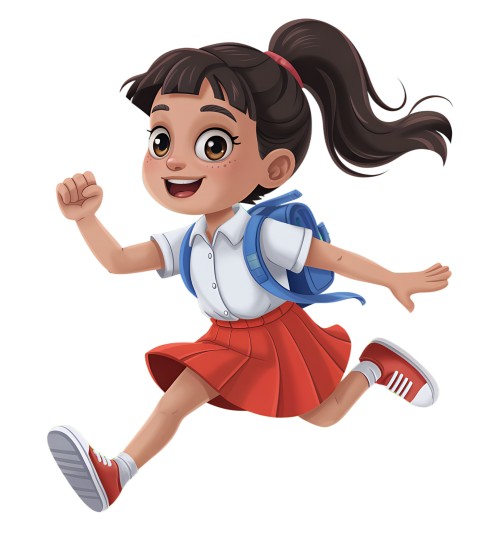 Excited Cartoon Girl in School Uniform Running with Joy - Photo #3465 ...